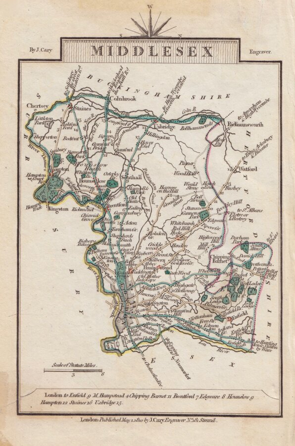 Middlesex Antique Maps, Old Maps of Middlesex, Vintage Maps of ...