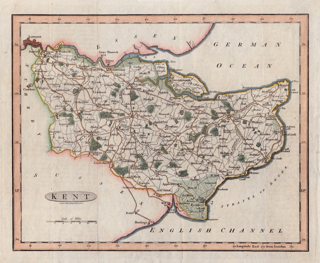 Kent Antique Maps, Old Maps of Kent, Vintage Maps of Kent, UK