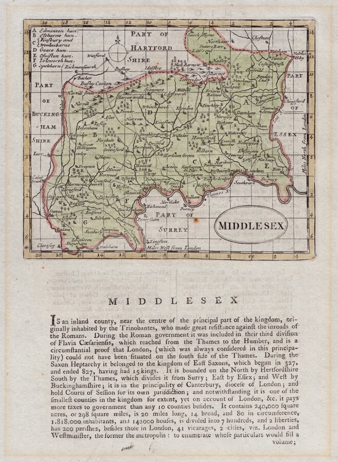 Middlesex Antique Maps, Old Maps of Middlesex, Vintage Maps of ...