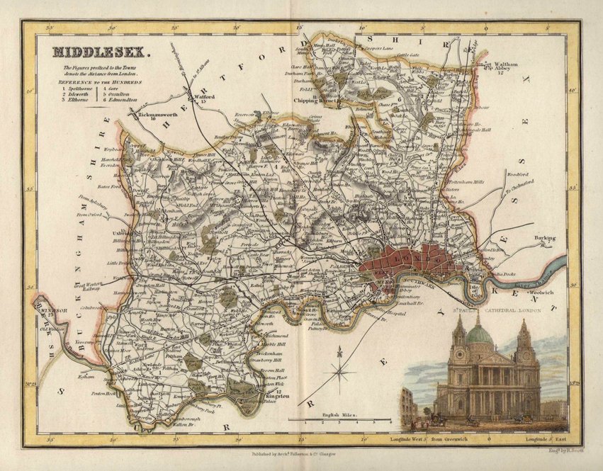 Middlesex Antique Maps, Old Maps of Middlesex, Vintage Maps of ...