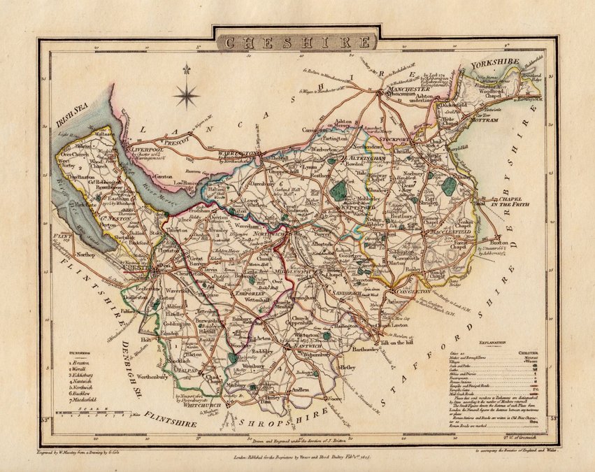 Cheshire Antique Maps, Old Maps of Cheshire, Vintage Maps of Cheshire, UK