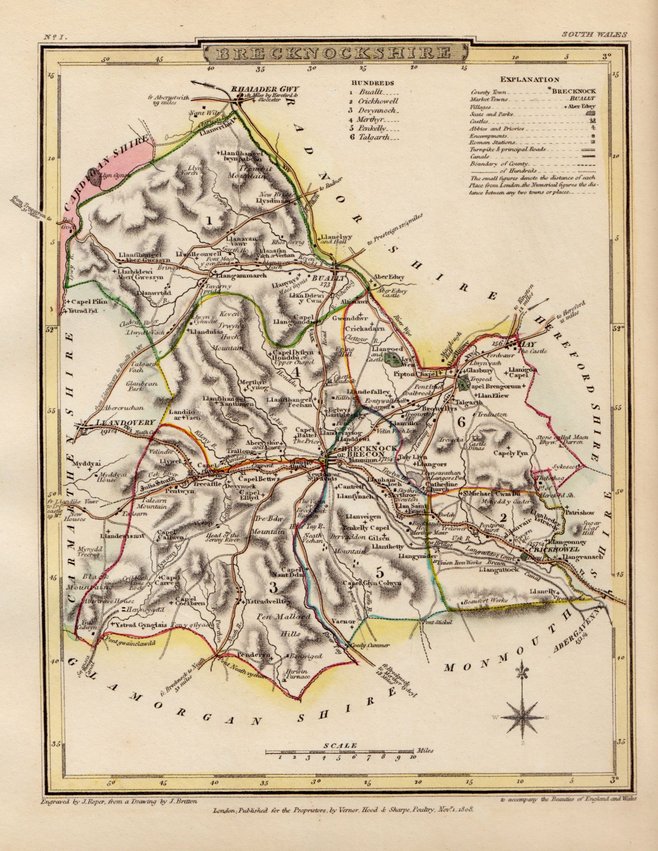 Antique Maps of Brecknock or Brecknockshire, now part of Powys.