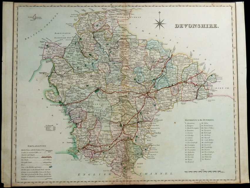Devon Antique Maps, Old Maps of Devon, Vintage Maps of Devon, UK