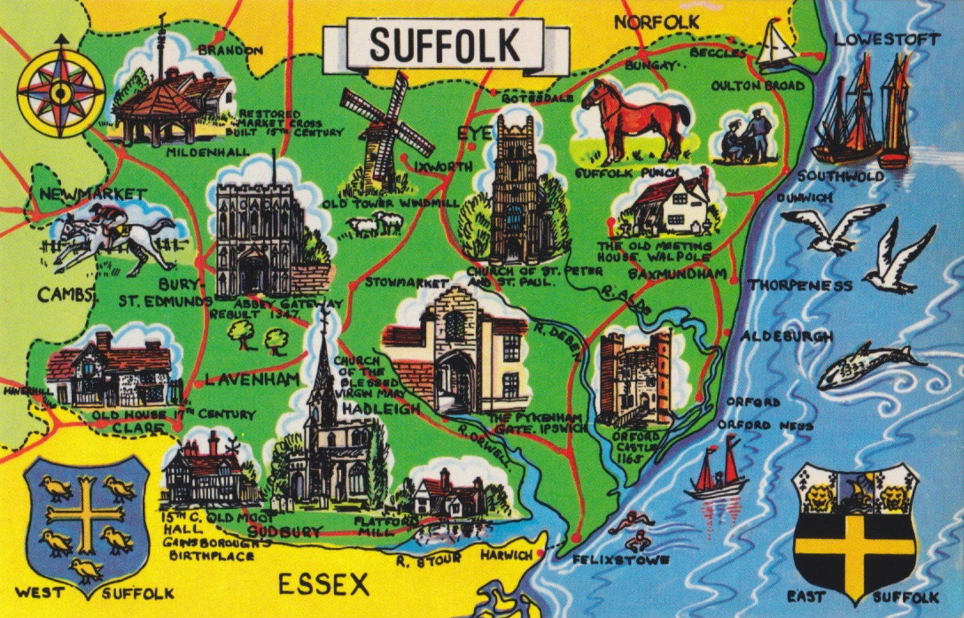 Suffolk Antique Maps, Old Maps of Suffolk, Vintage Maps of Suffolk, UK