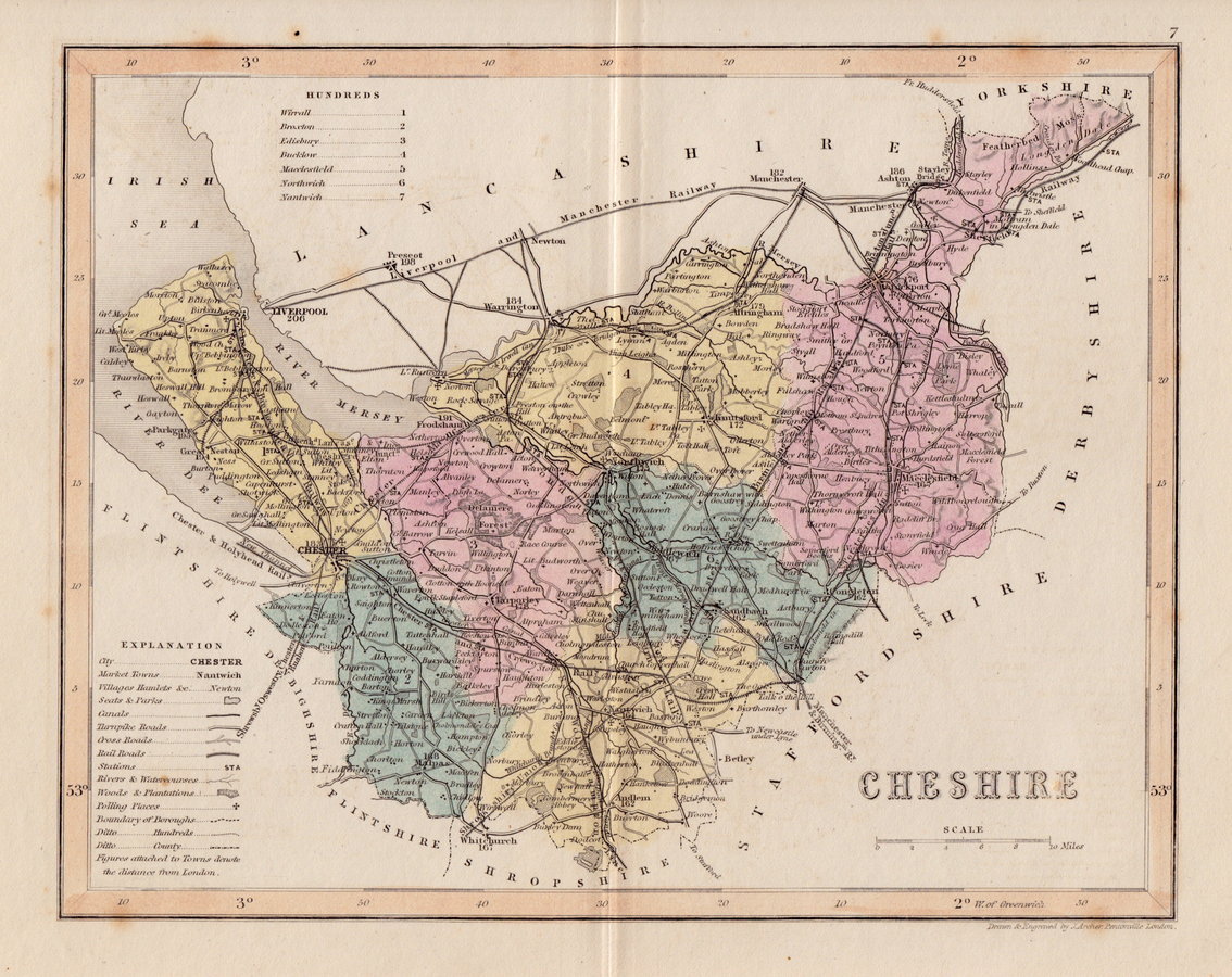 Cheshire Antique Maps, Old Maps of Cheshire, Vintage Maps of Cheshire, UK