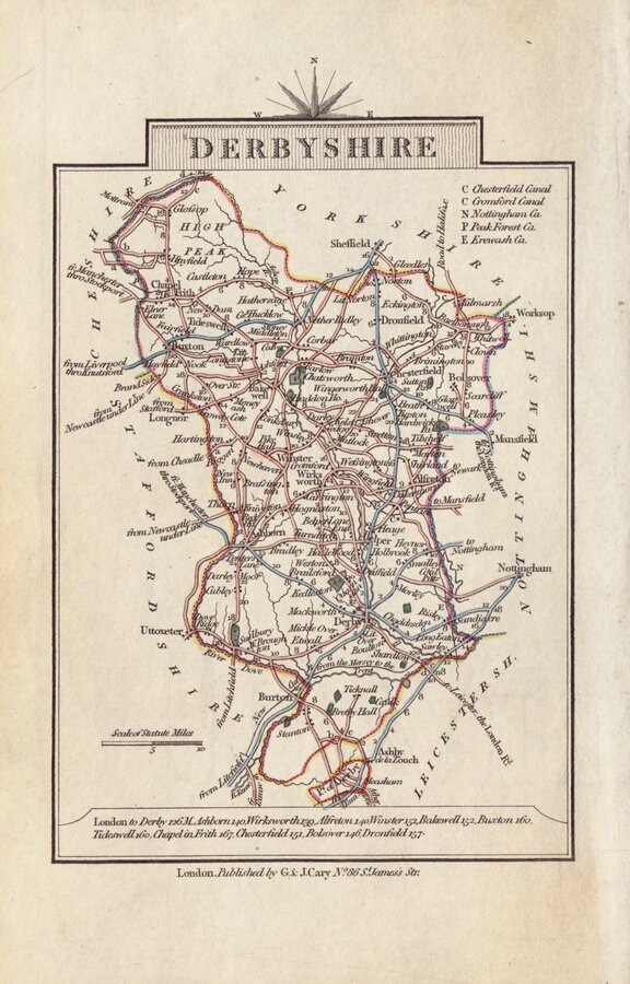 Derbyshire Antique Maps, Old Maps of Derbyshire, Vintage Maps of ...