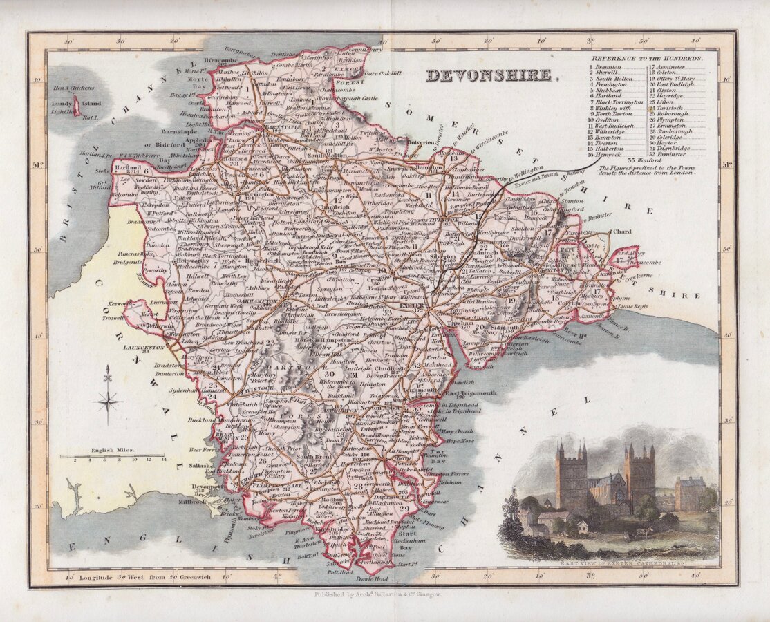 Devon Antique Maps, Old Maps of Devon, Vintage Maps of Devon, UK