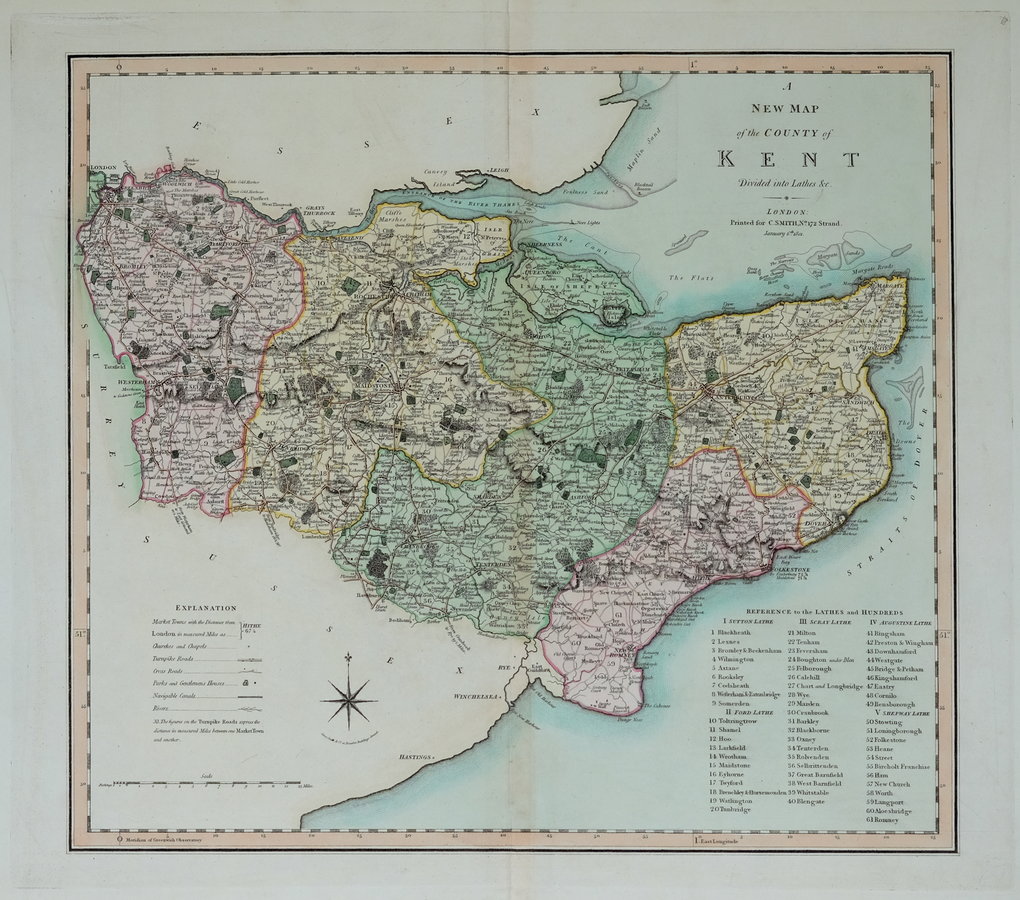 Kent Antique Maps, Old Maps of Kent, Vintage Maps of Kent, UK