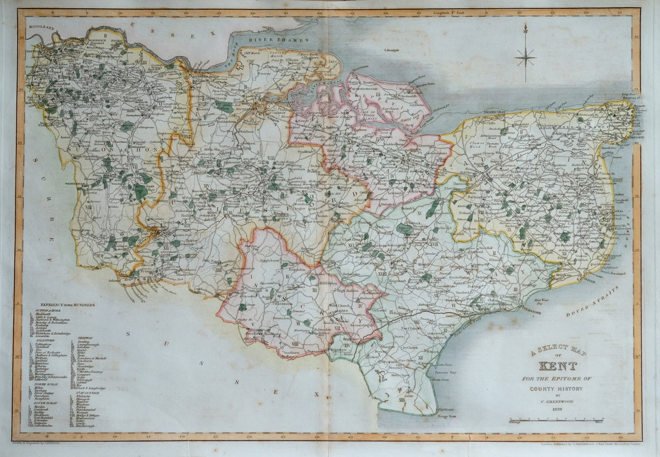 Kent Antique Maps, Old Maps of Kent, Vintage Maps of Kent, UK