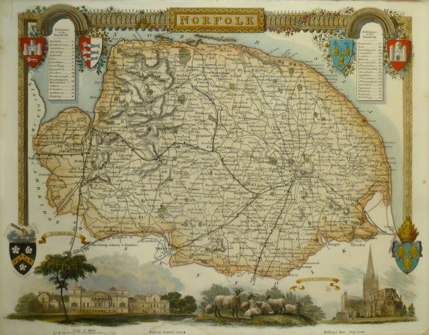 Norfolk Antique Maps, Old Maps of Norfolk, Vintage Maps of Norfolk, UK