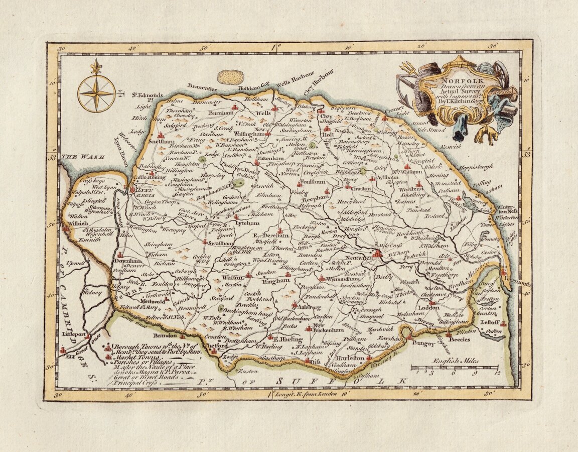 Norfolk Antique Maps, Old Maps of Norfolk, Vintage Maps of Norfolk, UK