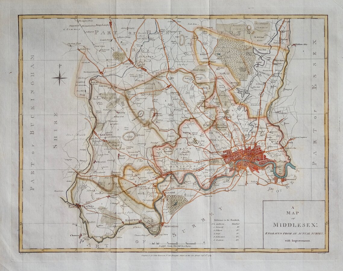 Middlesex Antique Maps, Old Maps of Middlesex, Vintage Maps of ...