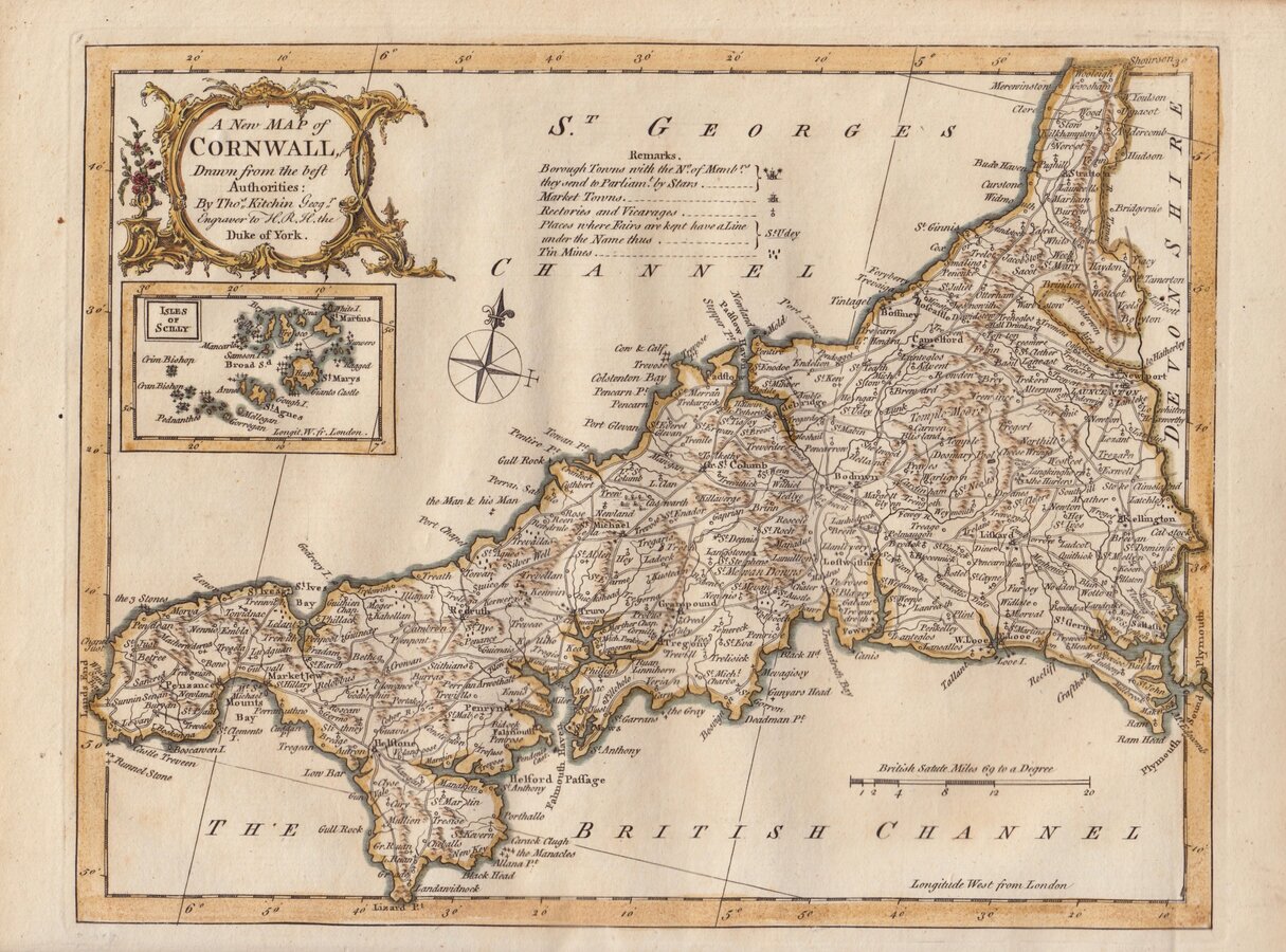 Cornwall Antique Maps, Old Maps of Cornwall, Vintage Maps of Cornwall, UK