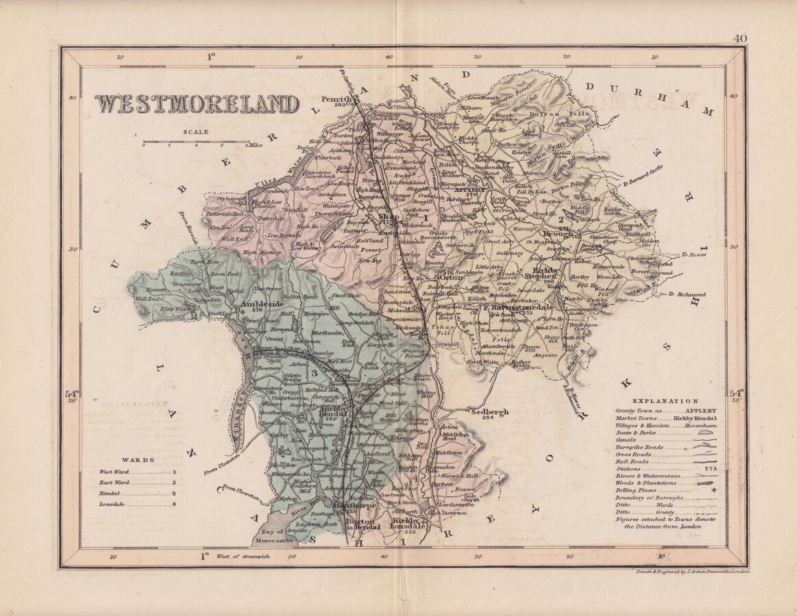 Westmorland Antique Maps, Old Maps of Westmorland, Vintage Maps of ...