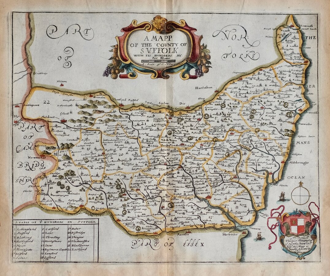 Suffolk Antique Maps, Old Maps of Suffolk, Vintage Maps of Suffolk, UK