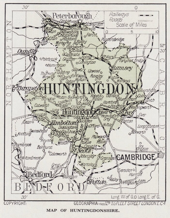 Huntingdonshire Antique Maps, Old Maps of Huntingdonshire, Vintage Maps ...