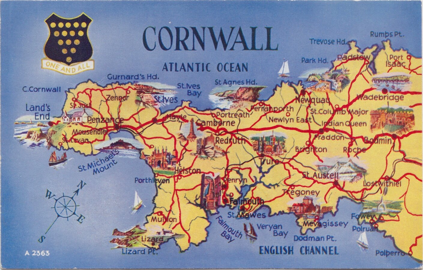 Cornwall Antique Maps, Old Maps of Cornwall, Vintage Maps of Cornwall, UK