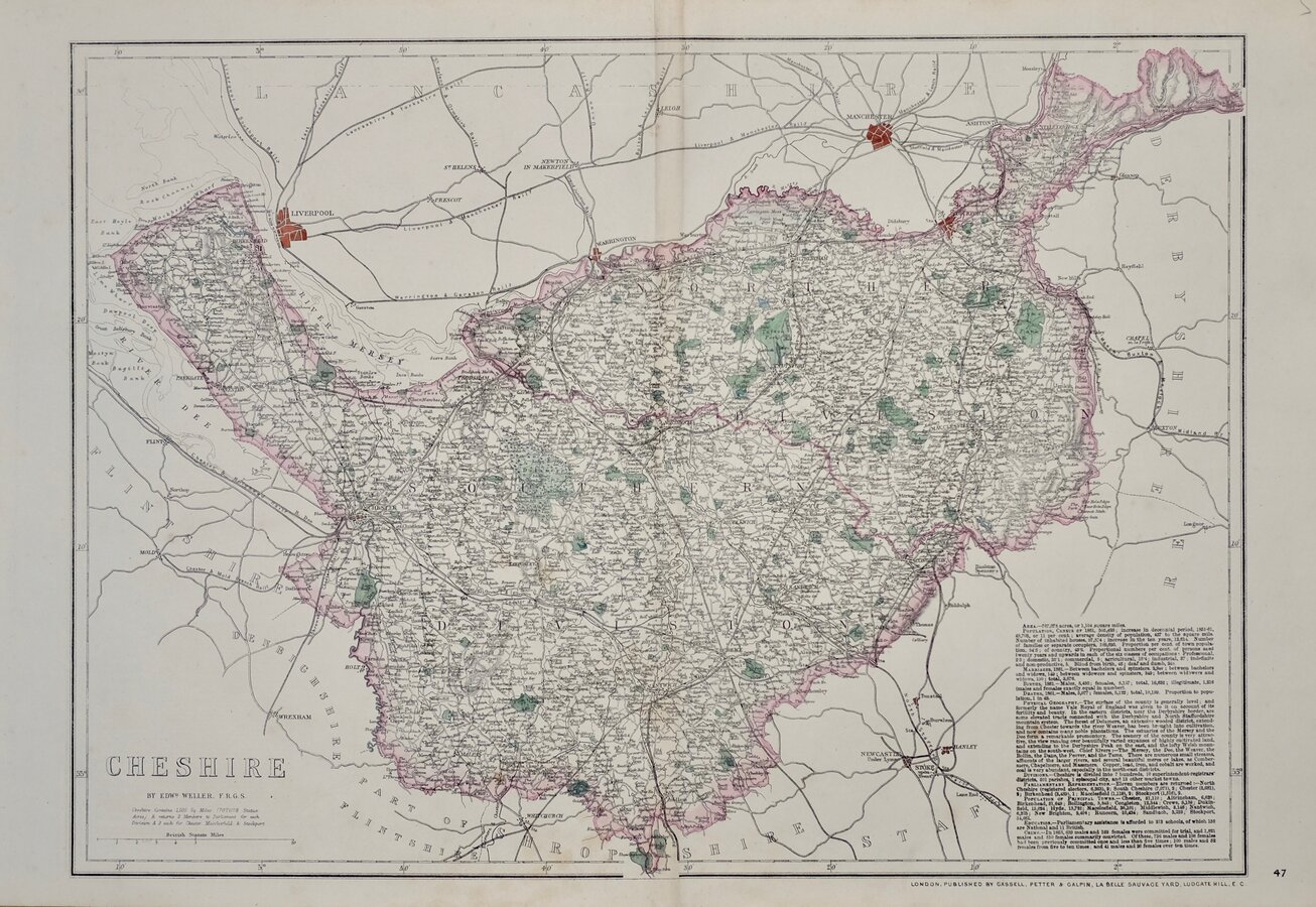 Cheshire Antique Maps, Old Maps of Cheshire, Vintage Maps of Cheshire, UK